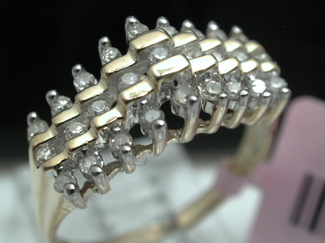 $600 Solid 10k Yellow Gold 27 Genuine Diamonds "Pyramid" Design Cluster ...