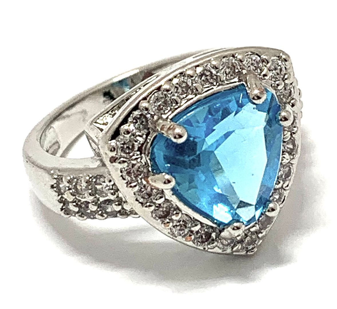 9.00ctw Trillion Blue Topaz & Diamonique Diamond Large Ring | Property Room