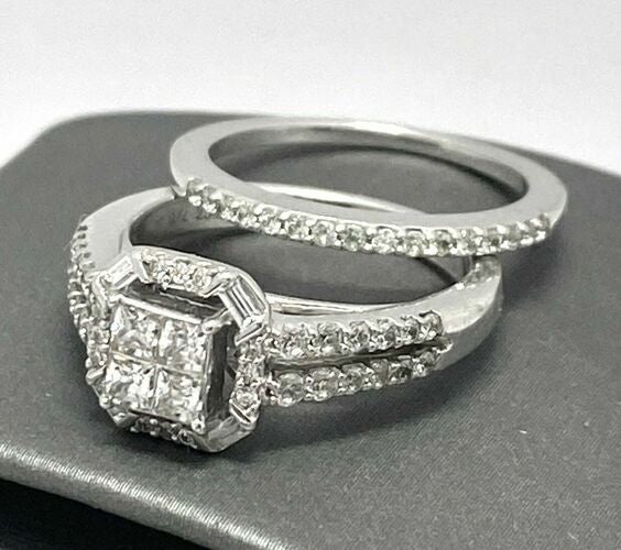 925 Sterling Silver 1.25ct Princess Cut Signity Star CZ Halo Engagement ...