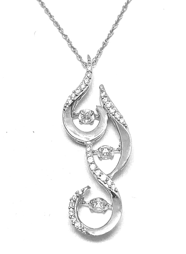 .925 Sterling Silver 18k White Gold Dancing Diamond Design Necklace ...