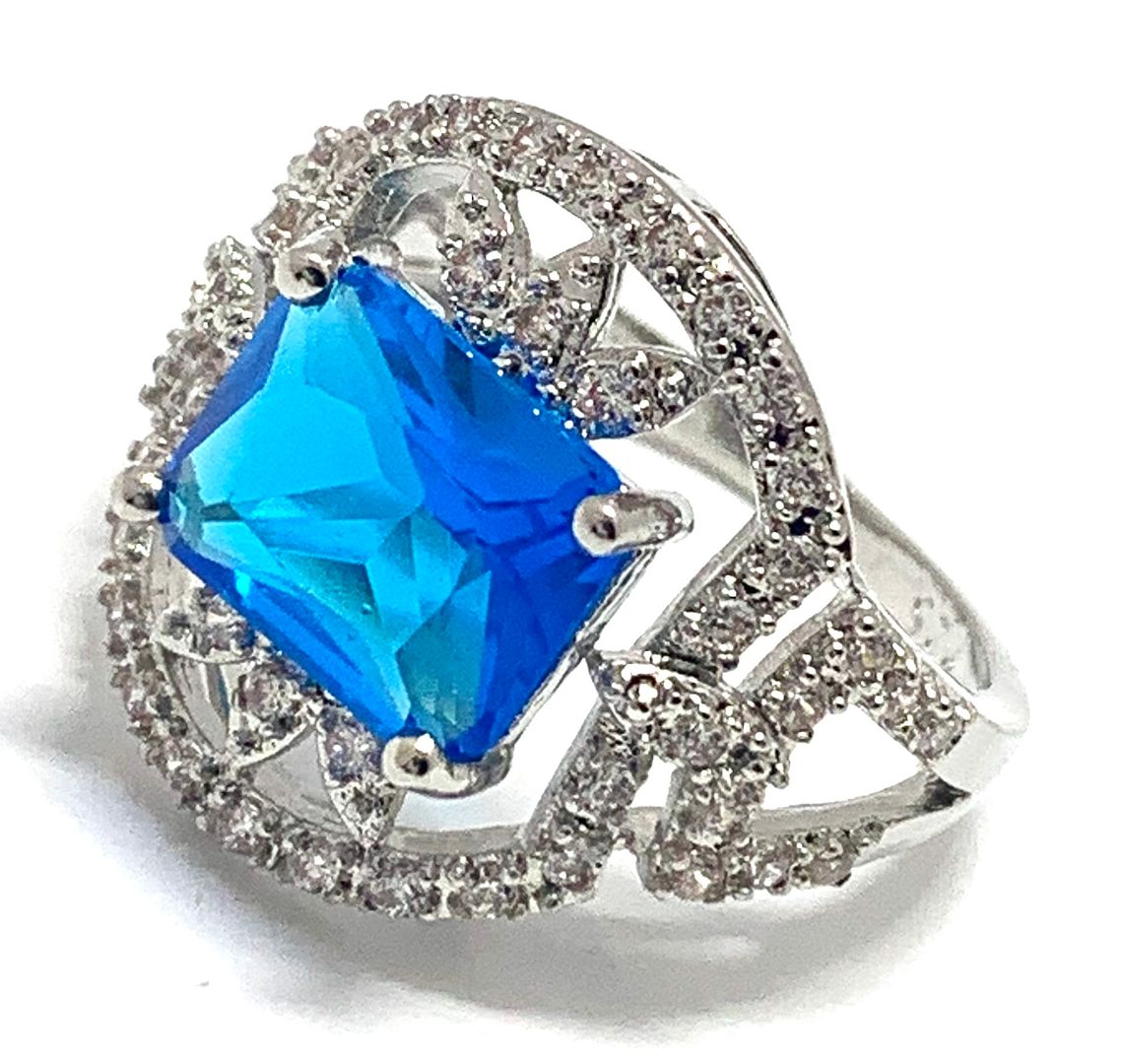 .925 Sterling Silver, 5.00ctw Blue Topaz / 0.75ctw Diamonique Diamond ...