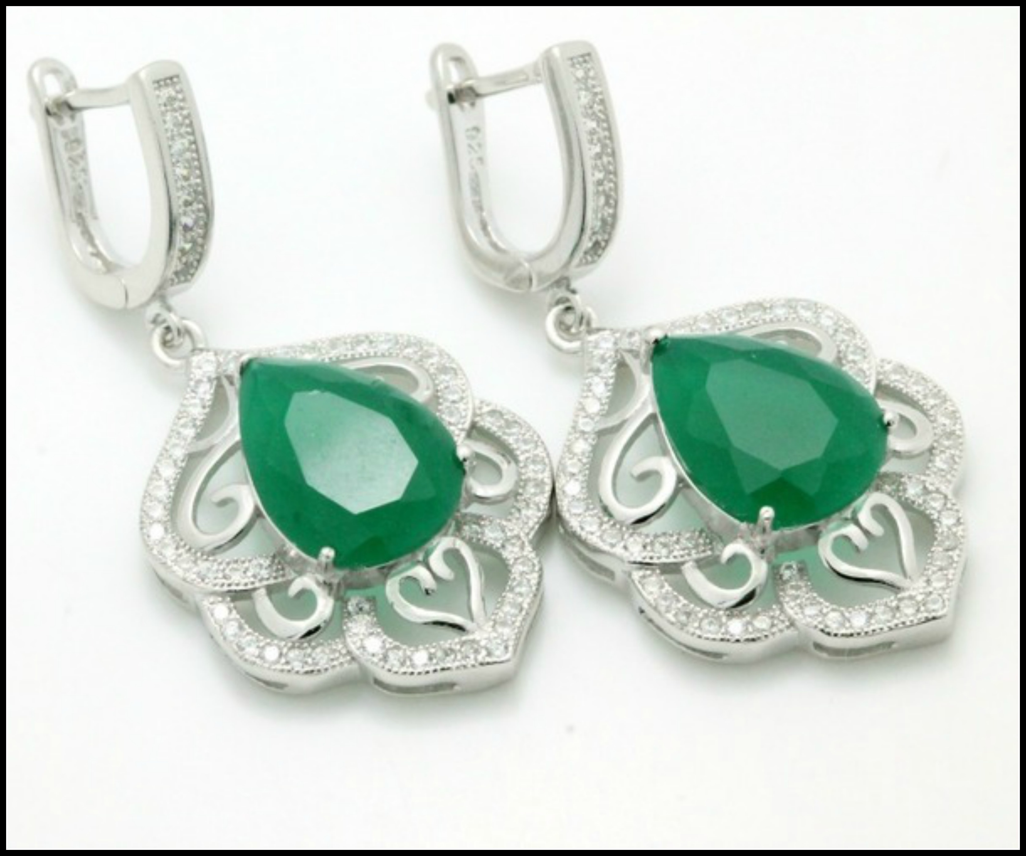 .925 Sterling Silver, Emerald & AAA Grade Australian Cz's Vintage Style ...