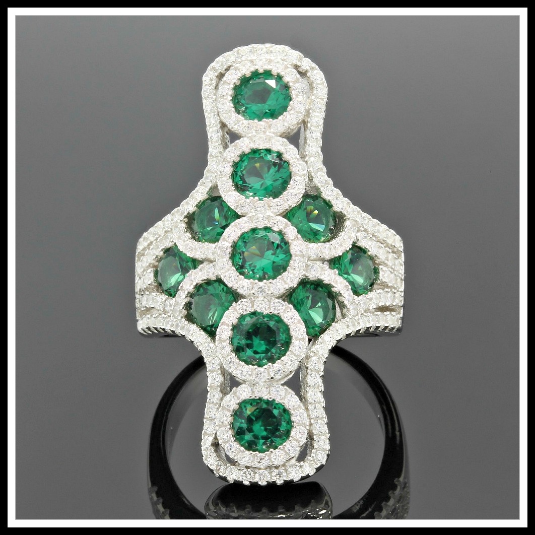 .925 Sterling Silver, Emerald & AAA Grade Australian Cz's Vintage Style ...