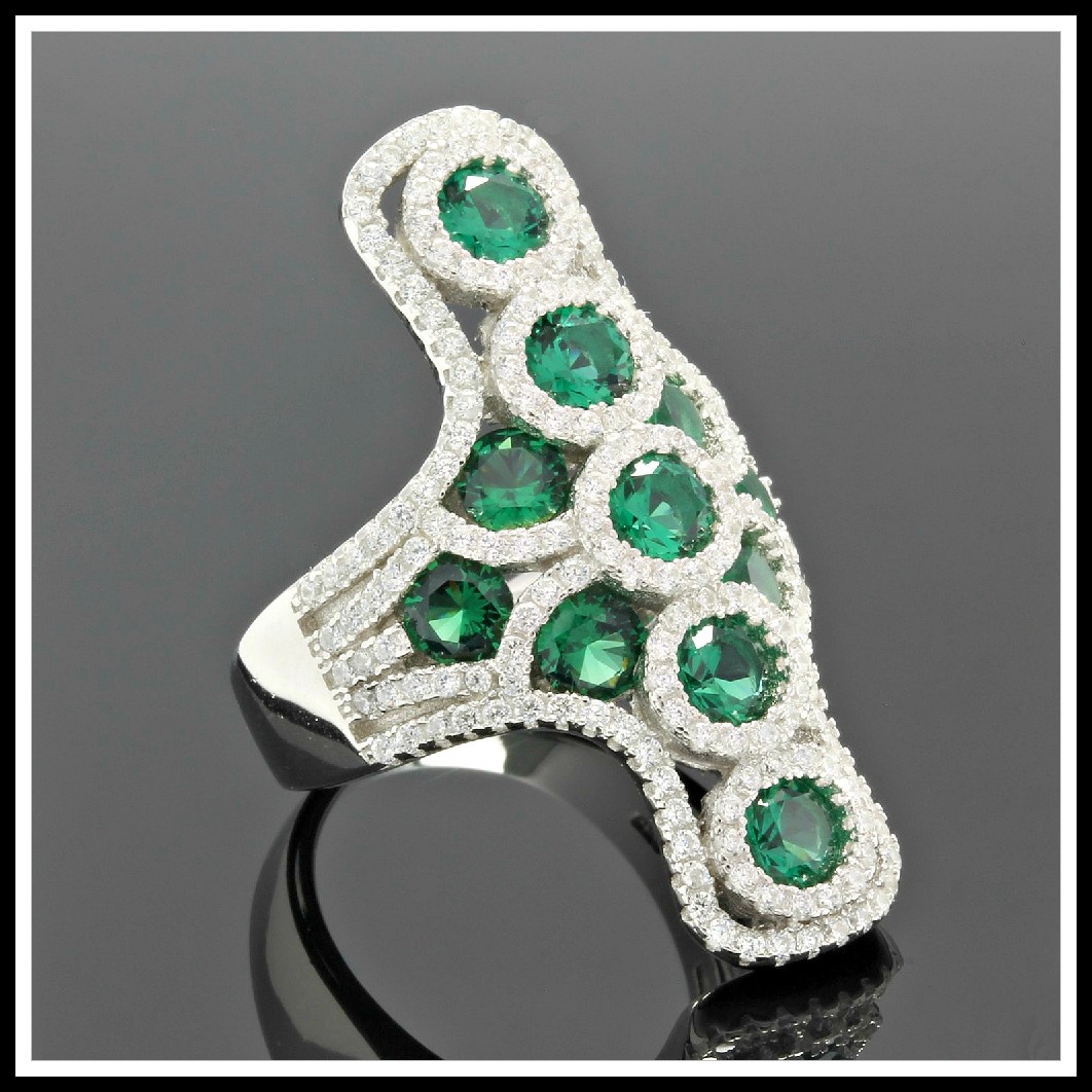 .925 Sterling Silver, Emerald & AAA Grade Australian Cz's Vintage Style ...