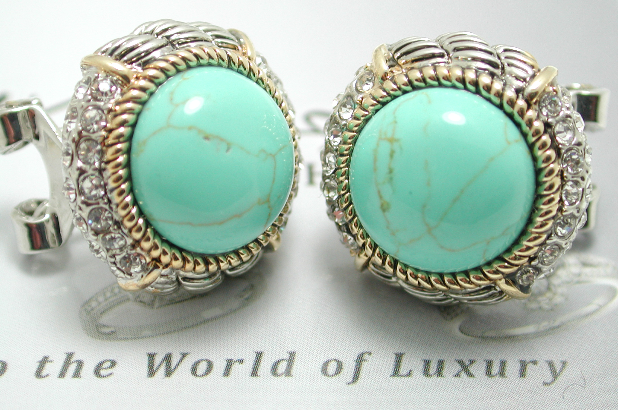 9.50ctw Turquoise & Swarovsky Element Omega Backs Earrings | Property Room