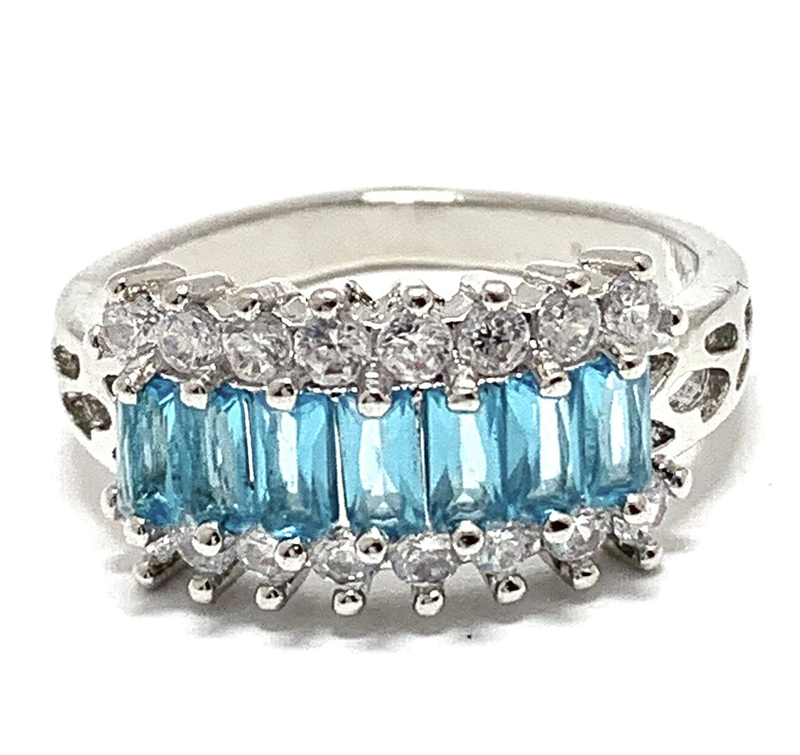 Antique Design 1.00ctw Blue Topaz & Diamonique Diamond Anniversary Ring ...