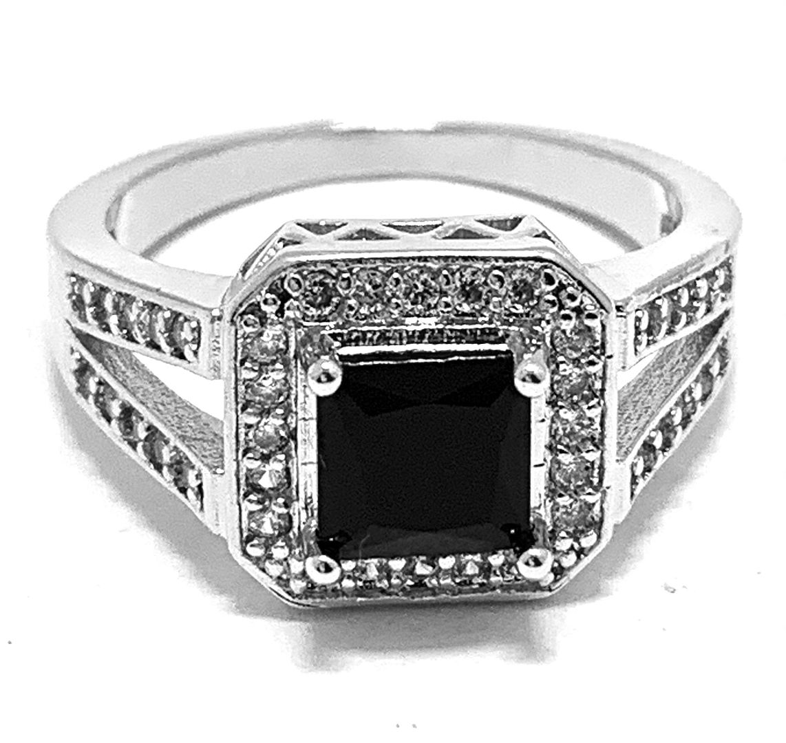 Antique Design 1.50ctw Black Spinel & Diamonique Diamond Ring ...