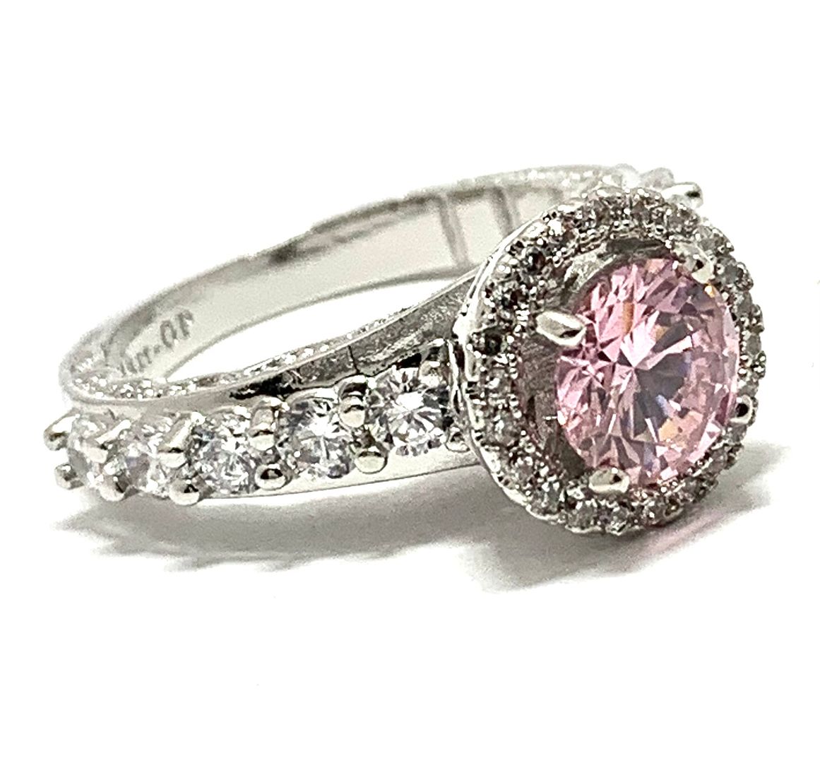 Antique Design 2.50ctw Pink Topaz & Diamonique Diamond Ring | Property Room
