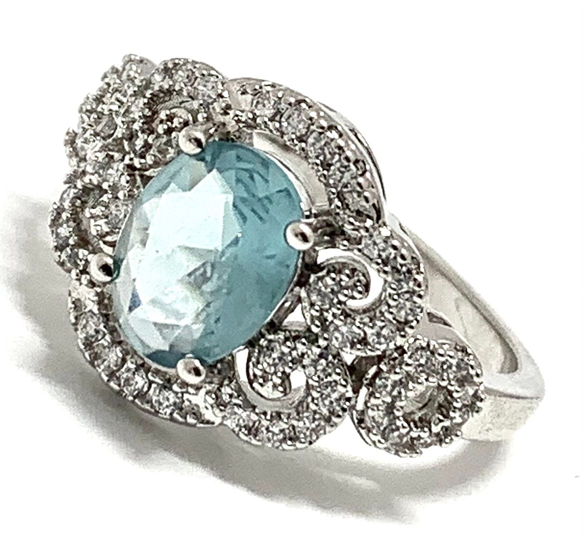 Antique Design 4.00ctw Blue Topaz & Diamonique Diamond Filigree Ring ...