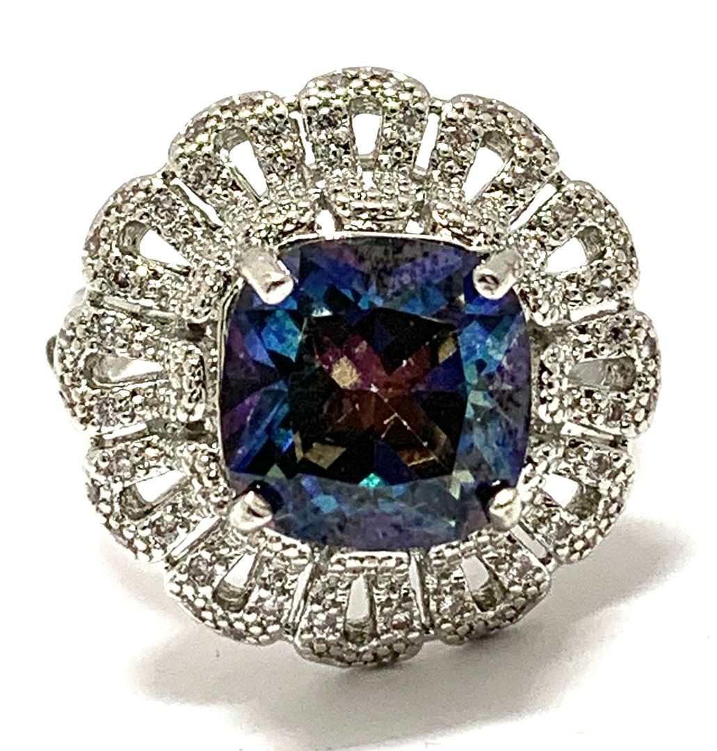 Antique Design 6.00ctw Mistique Topaz & Diamonique Diamond Ring ...