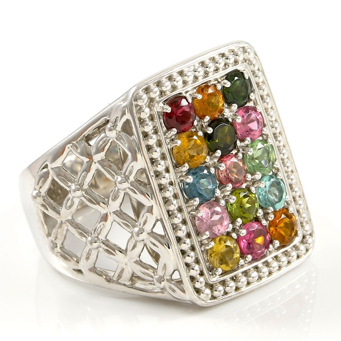 Authentic Lorenzo .925 Sterling Silver, Multi Gemstone Cocktail Ring sz ...