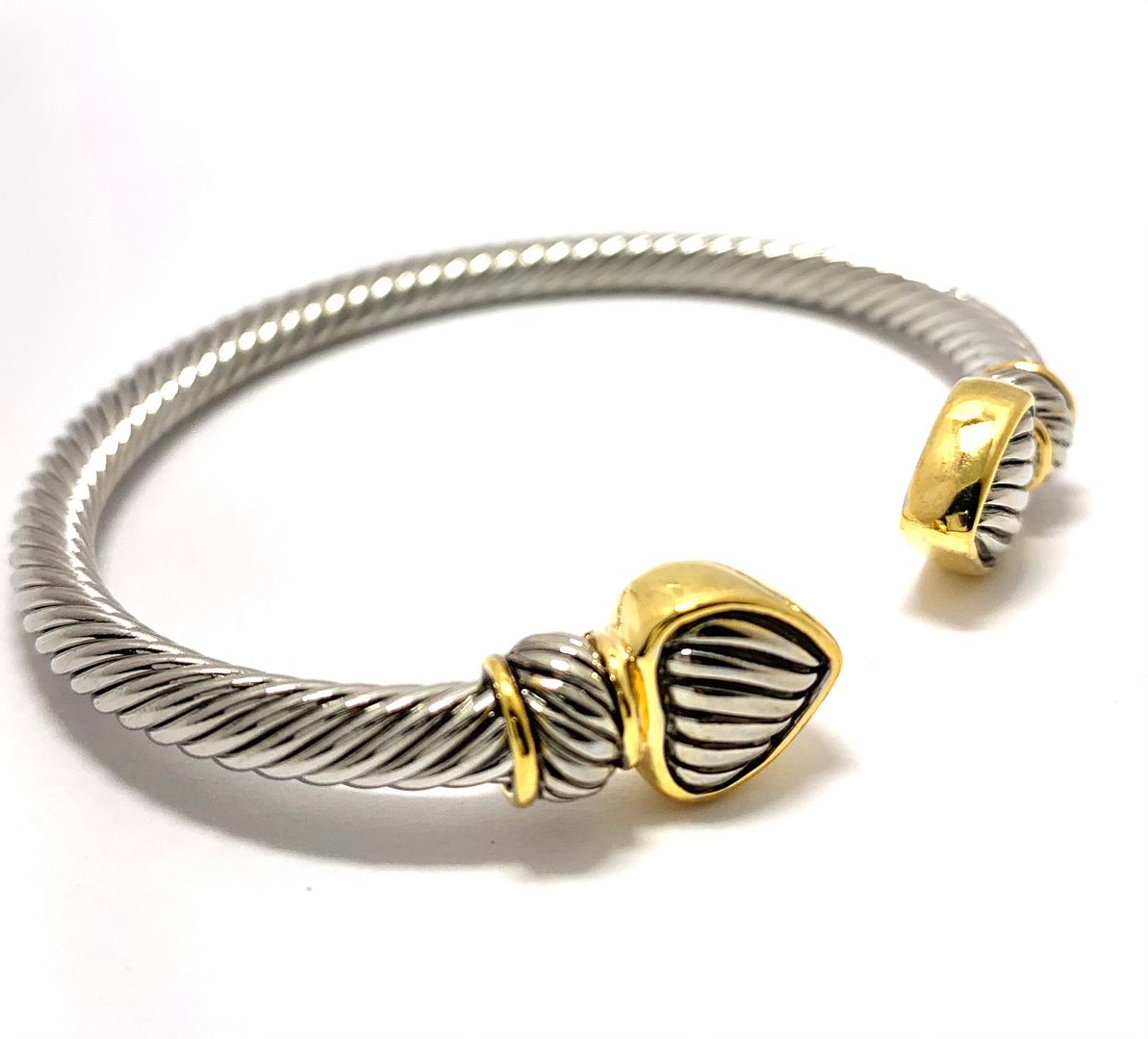 Designer inspired Two Tone 14k Gold Over Twisted Cable Cuff Bangle ...