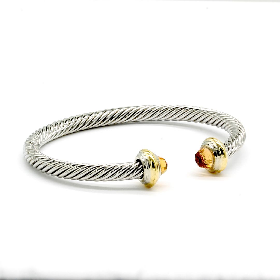 NO RESERVE Citrine Twisted Cable Bangle Cuff Bracelet | Property Room