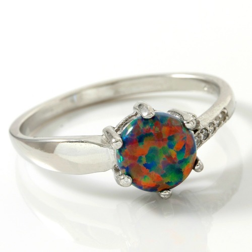 Solid .925 Sterling Silver, 1.03ctw Fire Opal & White Sapphire Ring sz ...