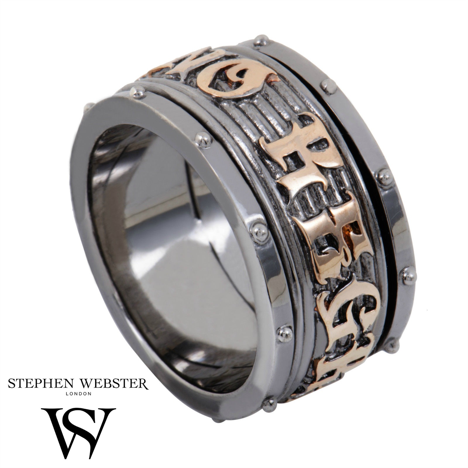 Stephen Webster No Regrets Mens Rose Gold Plated Silver Rotating Band ...