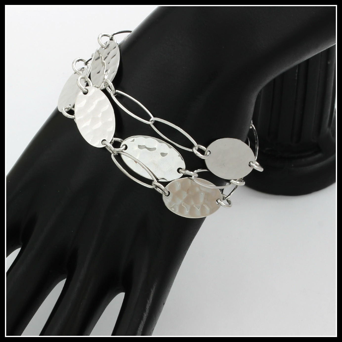 Stippled Sterling Silver Oval Links Lobster Claw Clasp Bracelet 6 ...