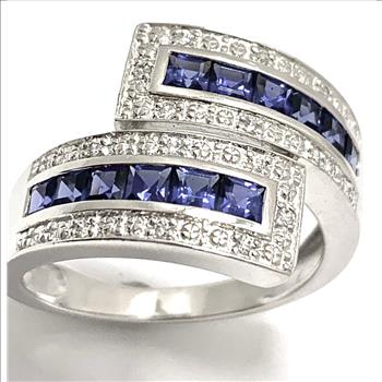 1.00ctw Sapphire & Diamonique Diamond Modern Design Ring | Property Room