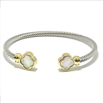 10x10mm Genuine Mother of Pearl Cable Bangle Bracelet Platinum, Gold ...