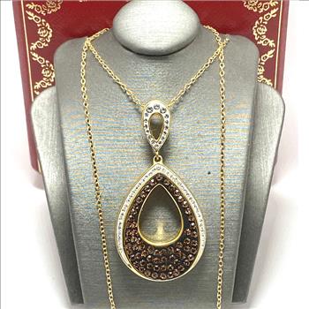 3.00ctw Cognac & White Italian Crystal Pendant in Bronze + Solid .925 ...