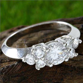 7 Brilliant Cut Diamoniqe Diamond Ring / Band 14k White Gold Ovr Size 7 ...