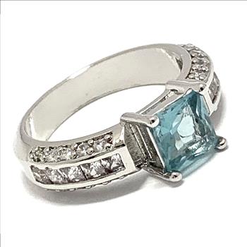 Antique Design 3.00ctw Blue Topaz & Diamonique Diamond Ring | Property Room