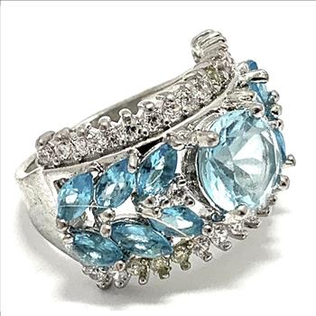 Antique Design 4.00ctw Blue Topaz & Diamonique Diamond Ring | Property Room
