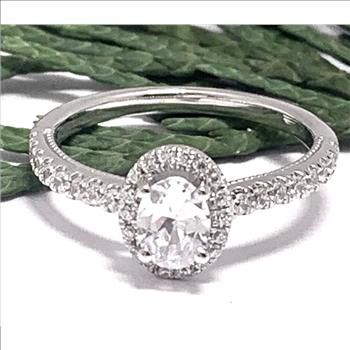 Designer .925 Sterling Silver & 18k WG 0.78ctw Diamond Art CZ Engagement Ring | Property Room