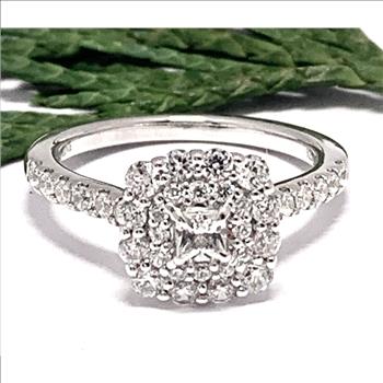 Designer .925 Sterling Silver & 18k WG 1.02ctw Diamond Art CZ Engagement Ring | Property Room