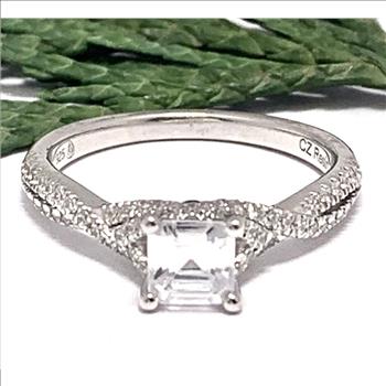 Designer .925 Sterling Silver & 18k WG 1.03ctw Diamond Art CZ Engagement Ring | Property Room