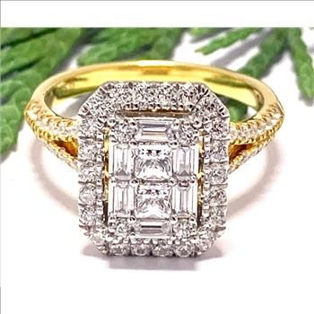 Designer .925 Sterling Silver & 18k YG 1.26ctw Diamond Art CZ Anniversary Ring | Property Room