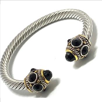 Designer Inspired Black Spine Cable Cuff Bangle Bracelet Two-Tone 14k ...