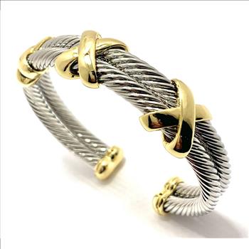 Designer inspired Two Tone 14k Gold Over Twisted Cable Cuff Bangle ...