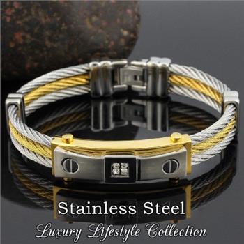 Mens 2-Tone Stainless Steel Triple Braided Rope Design Cable Bangle ...