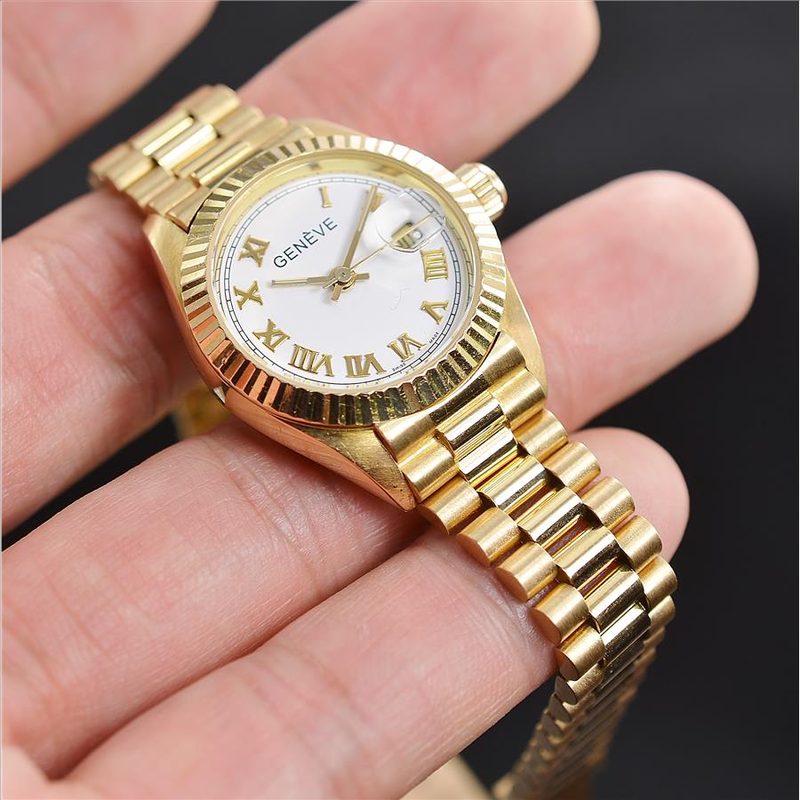 Solid 18K Yellow Gold Geneve Automatic Womens Watch 26MM 2.14 Ounces t ...