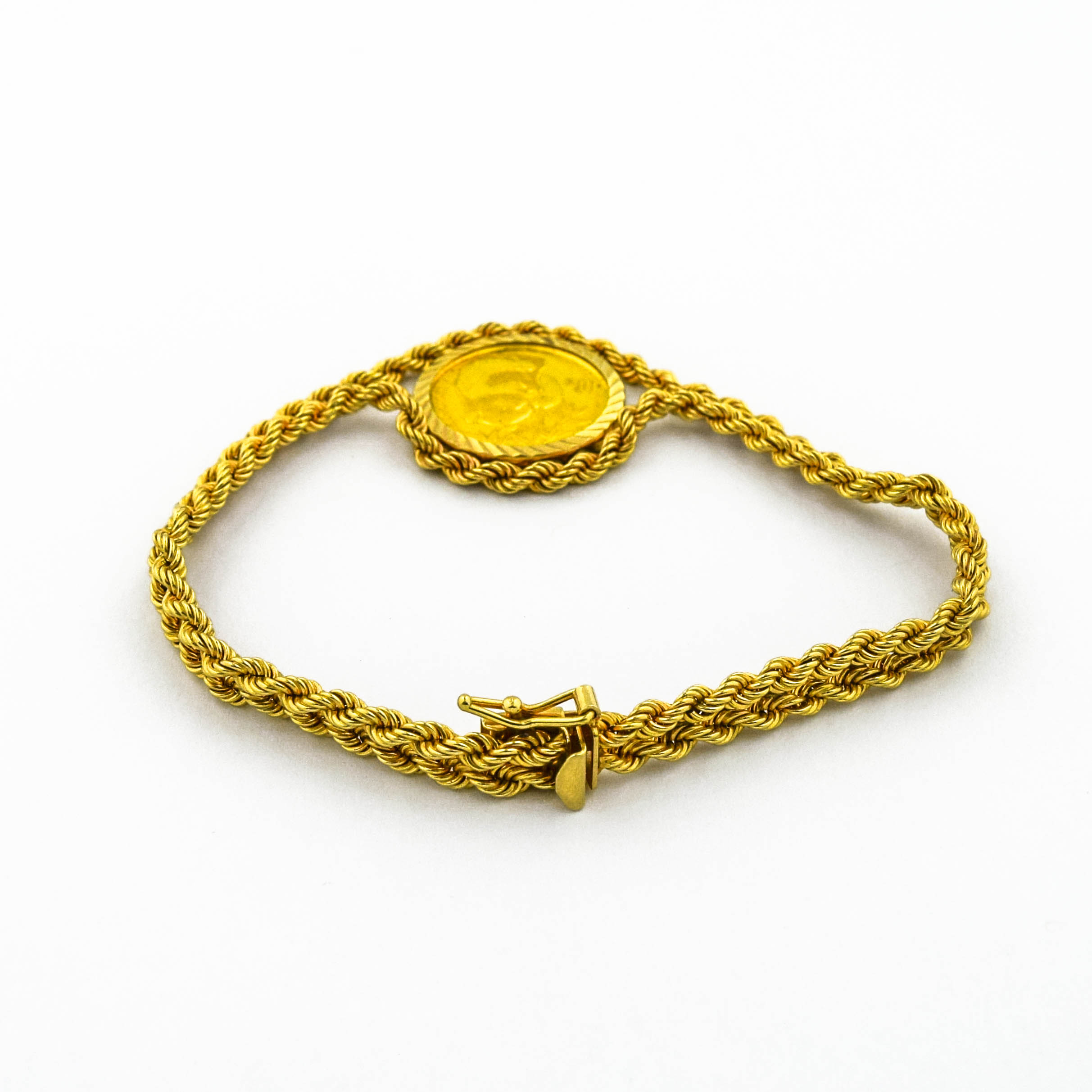 14K Yellow Gold 15.25 Grams Yuan Panda Coin Rope Chain Bracelet ...