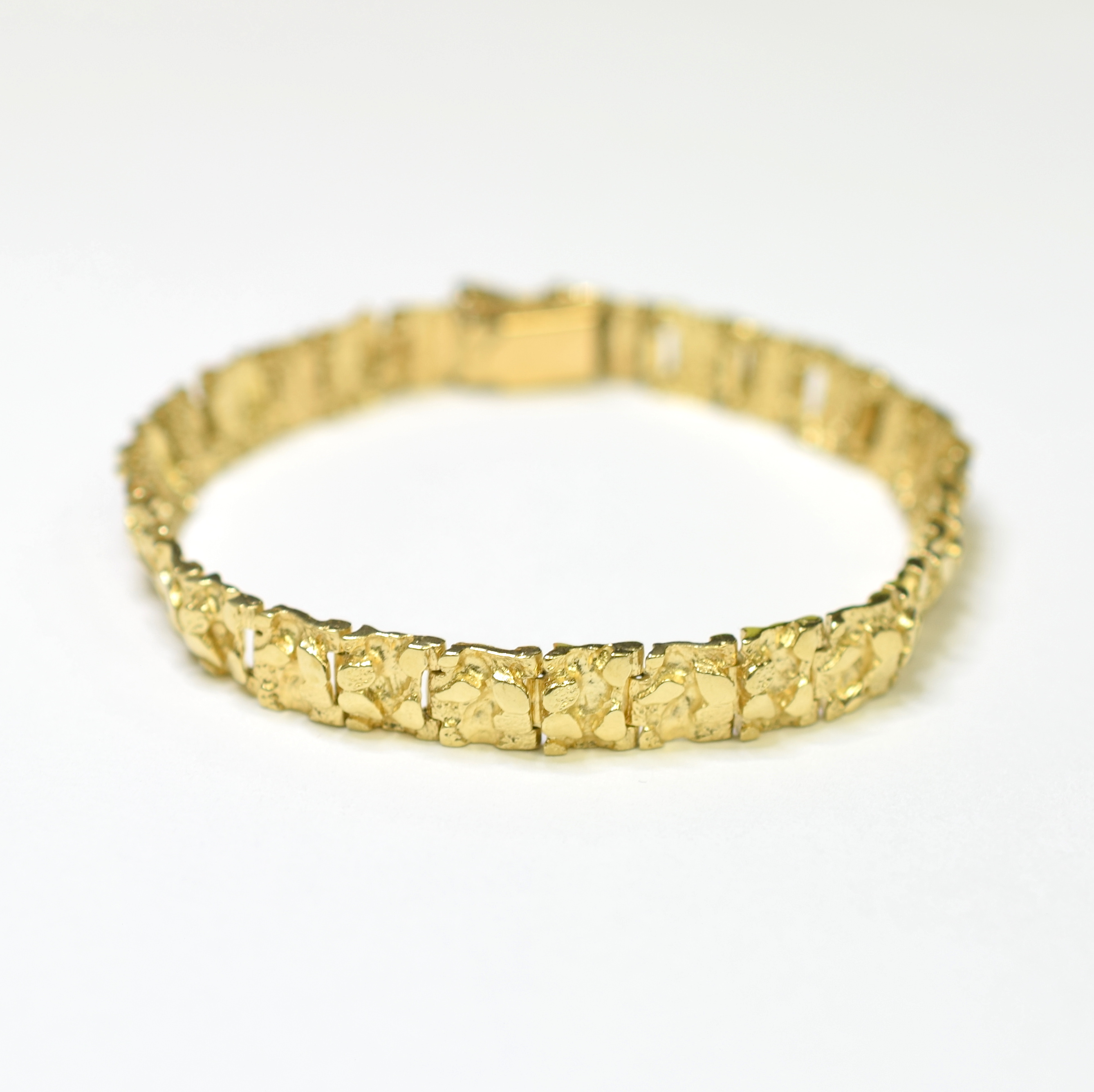14K Yellow Gold 20.70 Grams Nugget Design Link Chain Bracelet ...