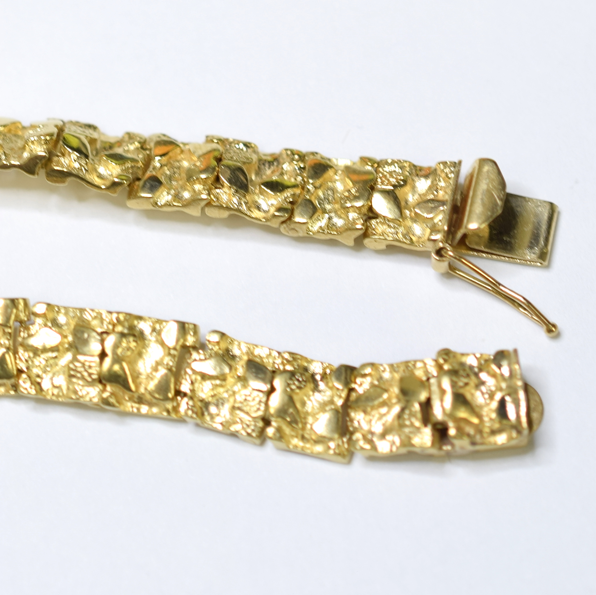 14K Yellow Gold 20.70 Grams Nugget Design Link Chain Bracelet ...