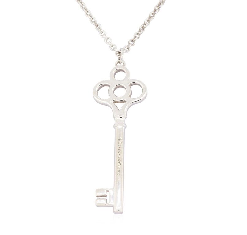 Tiffany & Co. 925 Silver Key Shape Pendant With 18 Inch Silver Chain ...