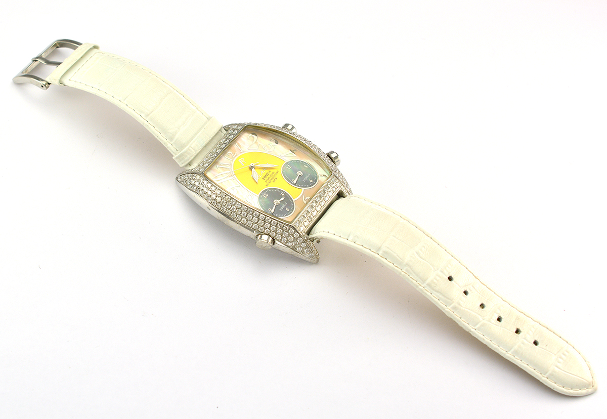 Polanti 3 - Time Zone Stainless Steel Pink Mother of Pearl Dial Diamond ...