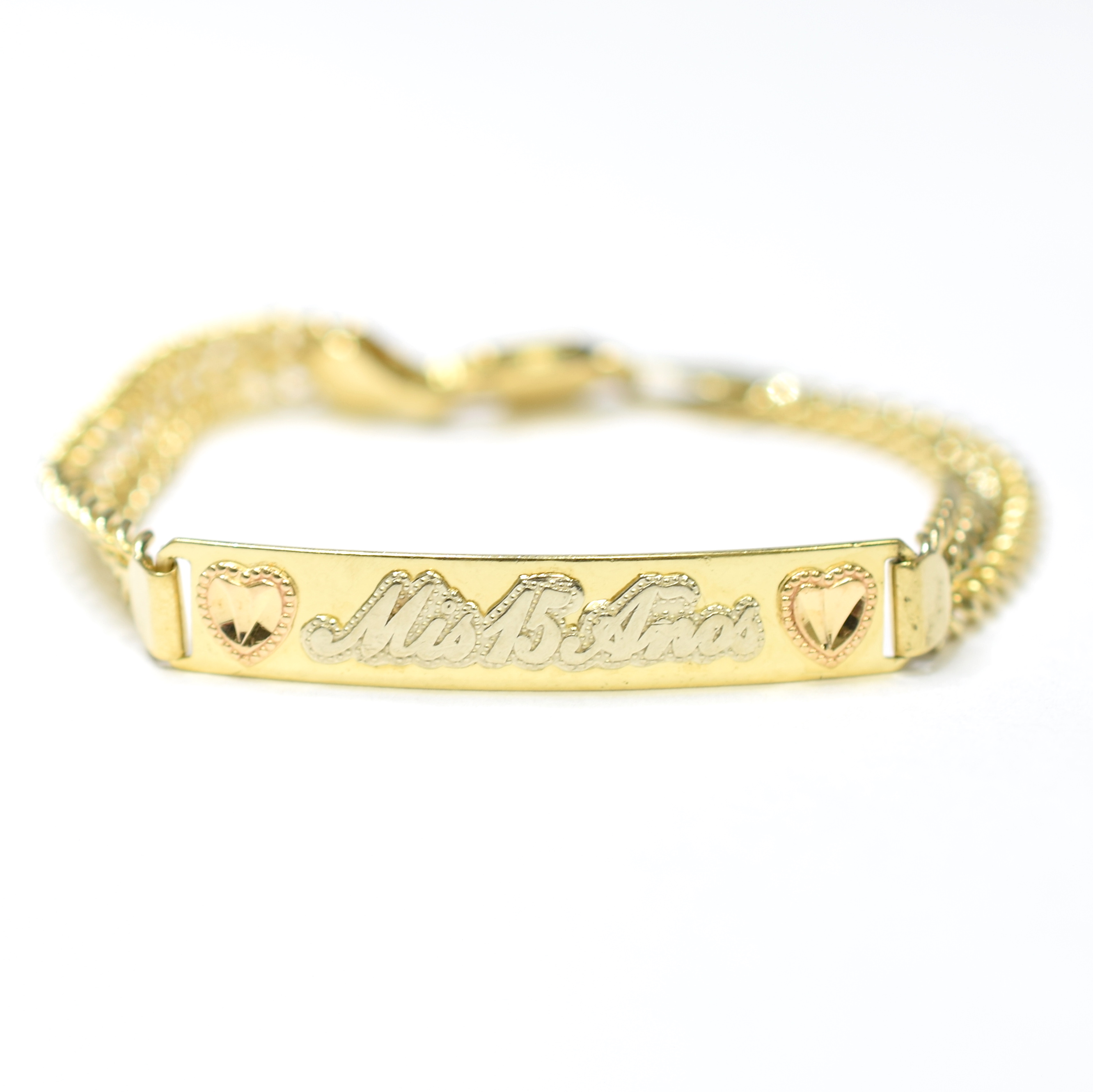 14K Yellow Gold 11.30 Grams "15 Anos" Bar Link Chain Bracelet ...