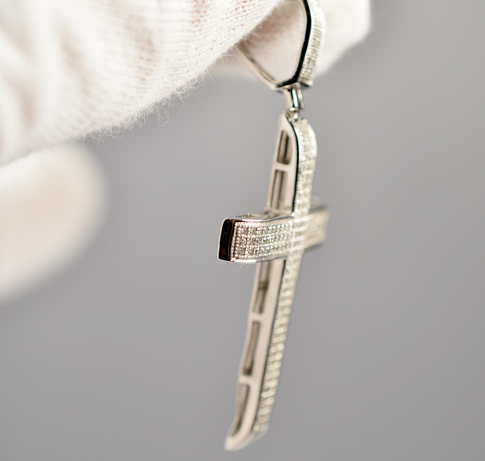 $1,390 Retail 14K Gold Pave Set Diamond Cross Pendant W/ Gold Chain ...