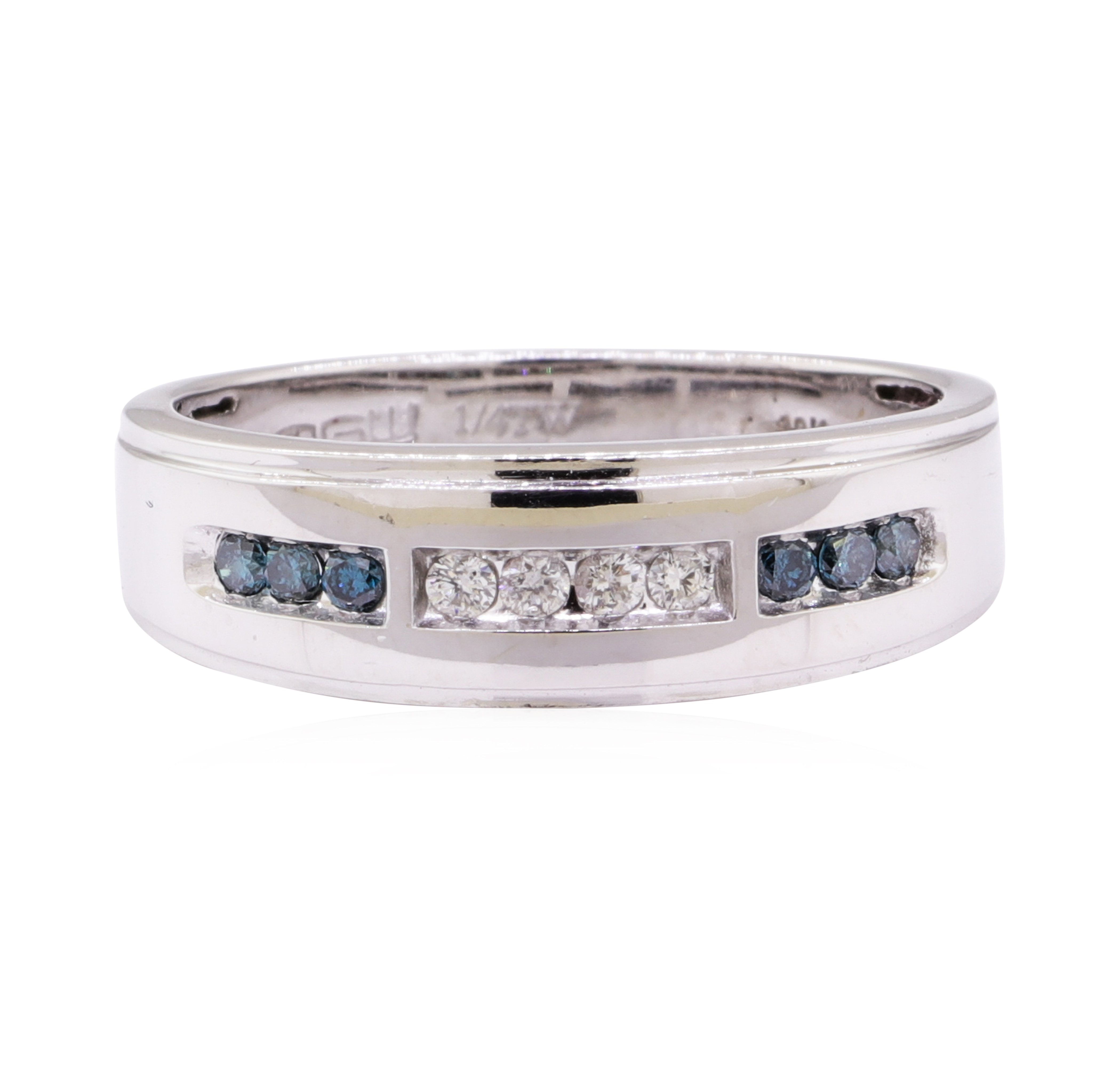 10K White Gold 4.05 Grams Blue & White Diamond Channel Set Ring ...