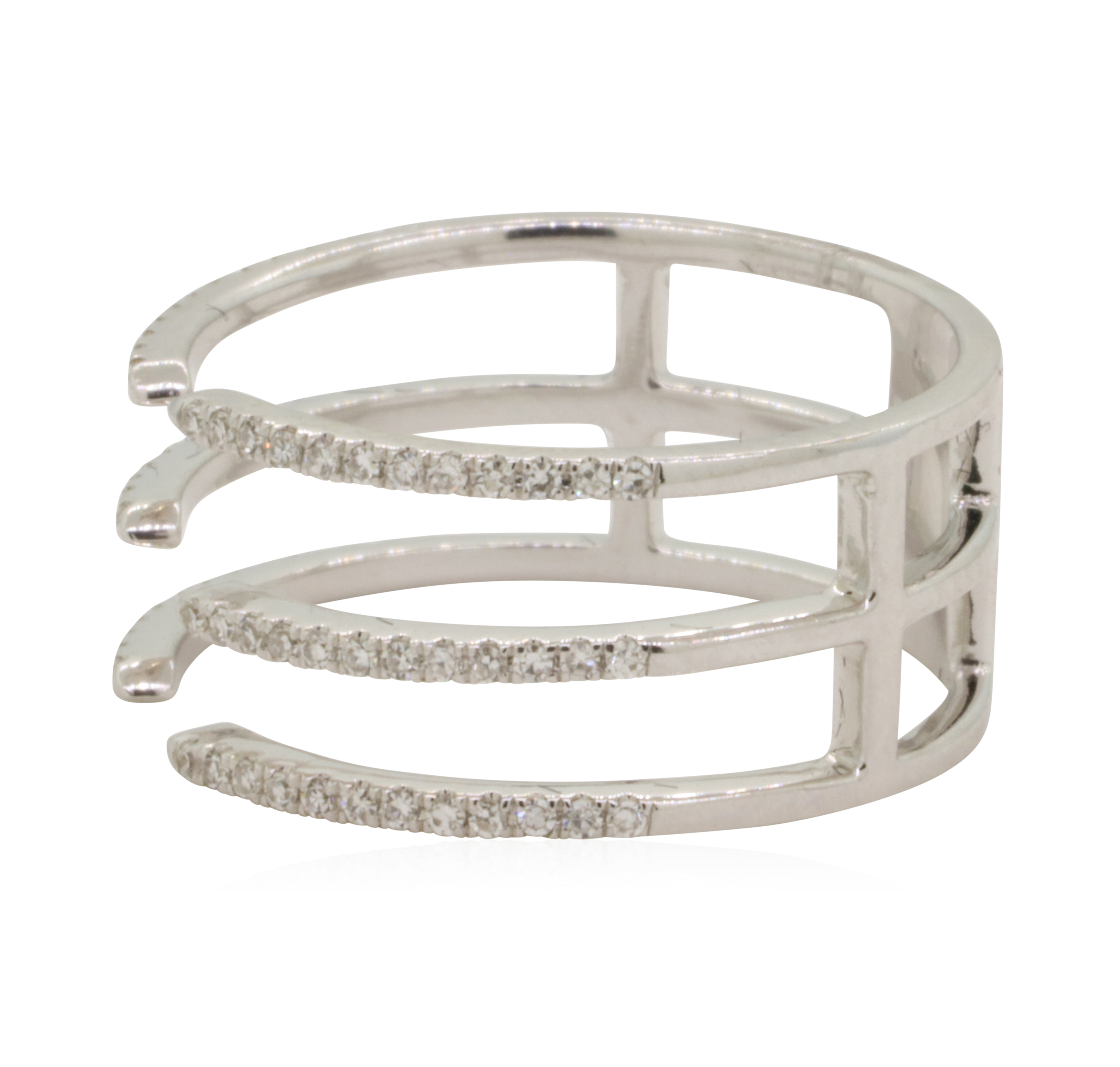 14K White Gold 3.10 Grams Three Row Style Diamond Open Shank Ring ...