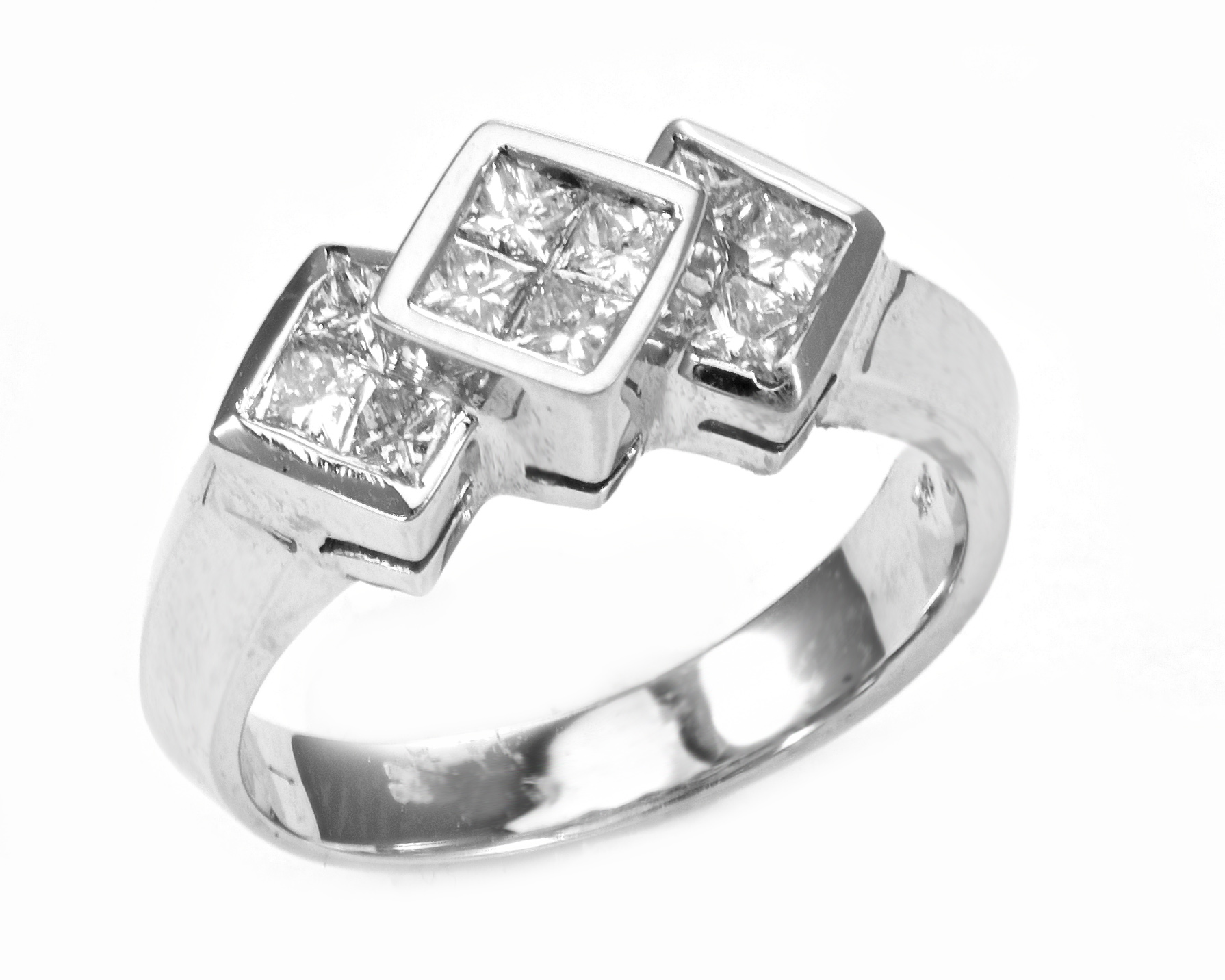 $2,299 Retail 14K White Gold Invisible Set Princess Cut Diamond Three ...