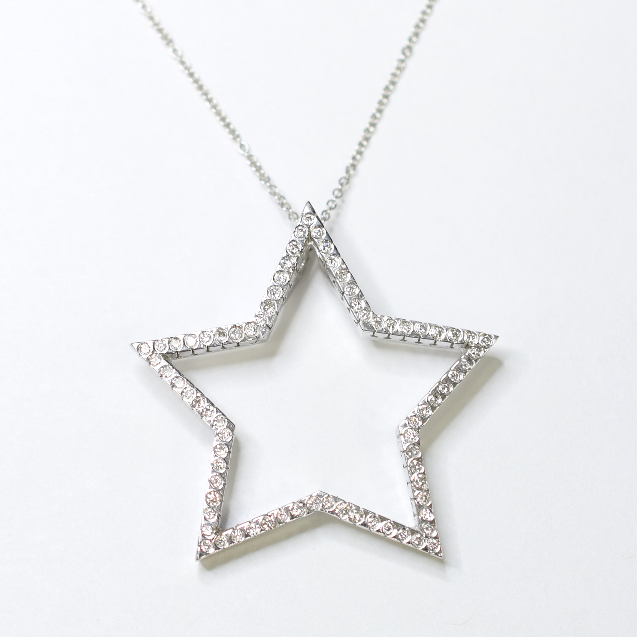 14K White Gold 8.70 Grams Star Design Diamond Pendant With Gold Chain ...