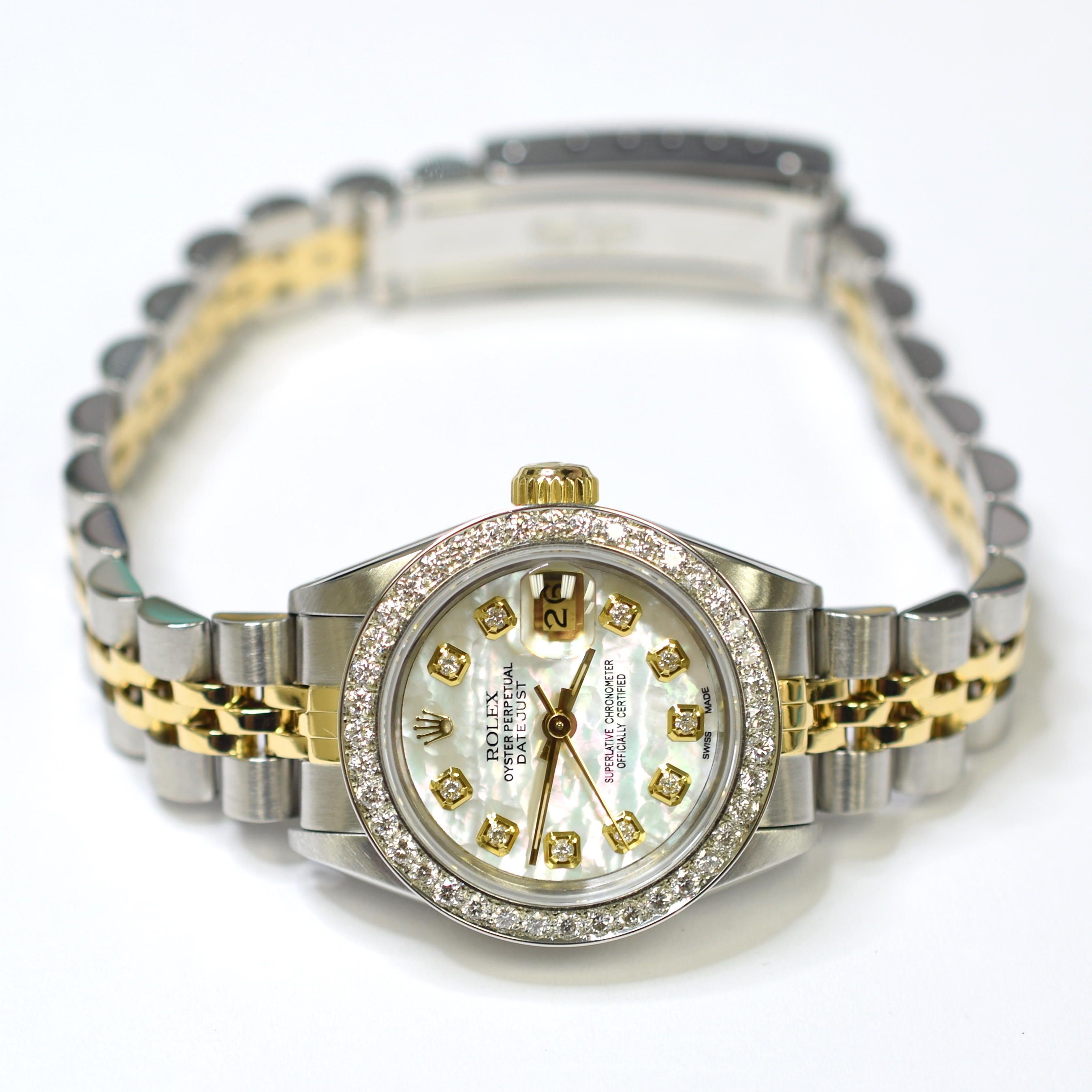 Rolex DateJust 26mm Stainless Steel and 18K Gold Custom Diamond MOP ...