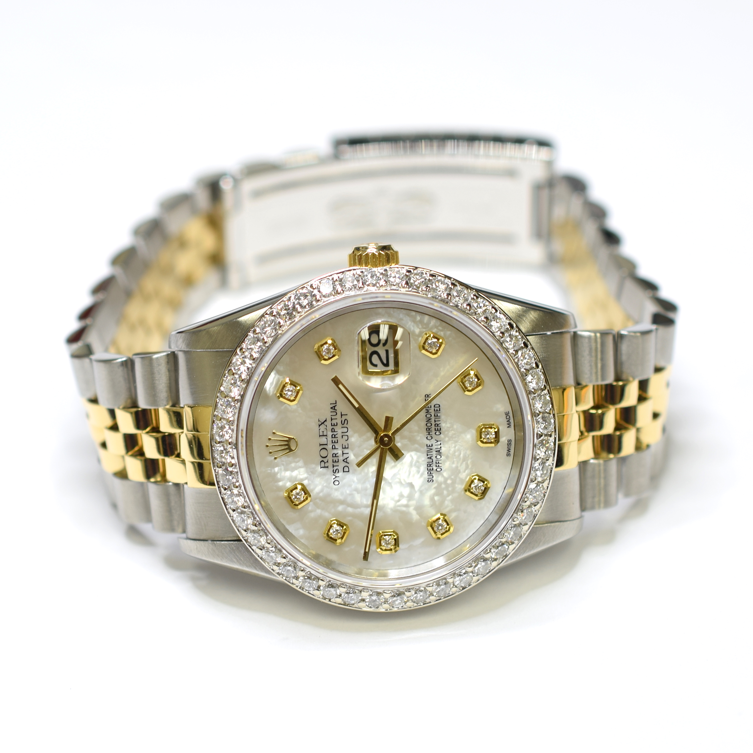 Rolex DateJust 36mm Stainless Steel and 18K Gold Custom Diamonds MOP ...