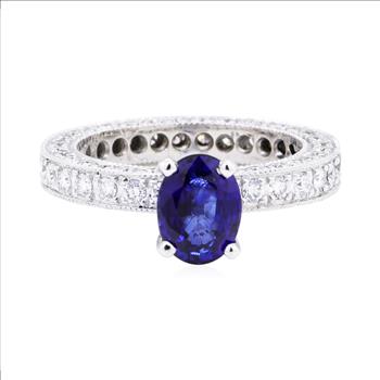 Platinum 7.50 Grams Diamond All Around Ring With 1.58 Carats Sapphire ...
