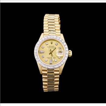 Rolex Lady President DateJust 18K Gold Watch With Custom Diamonds ...