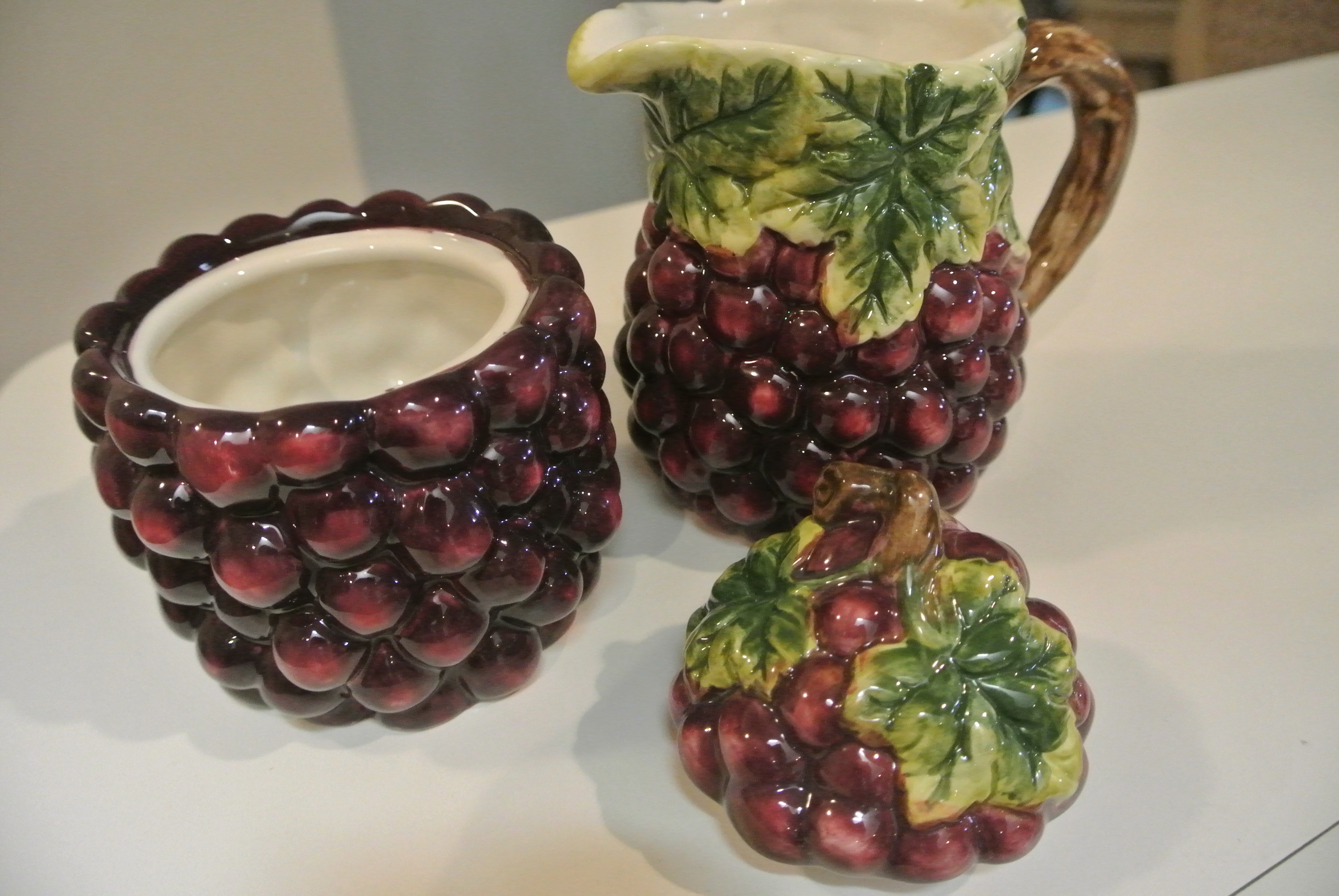 Grapes Hand Painted Fine Ceramic Sugar Bowl & Creamer Set | Property Room